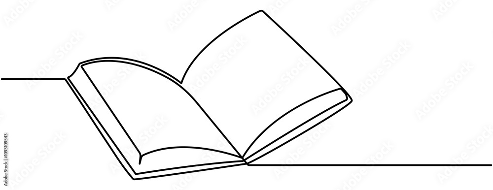 One line drawing of opened book isolated on white background ...