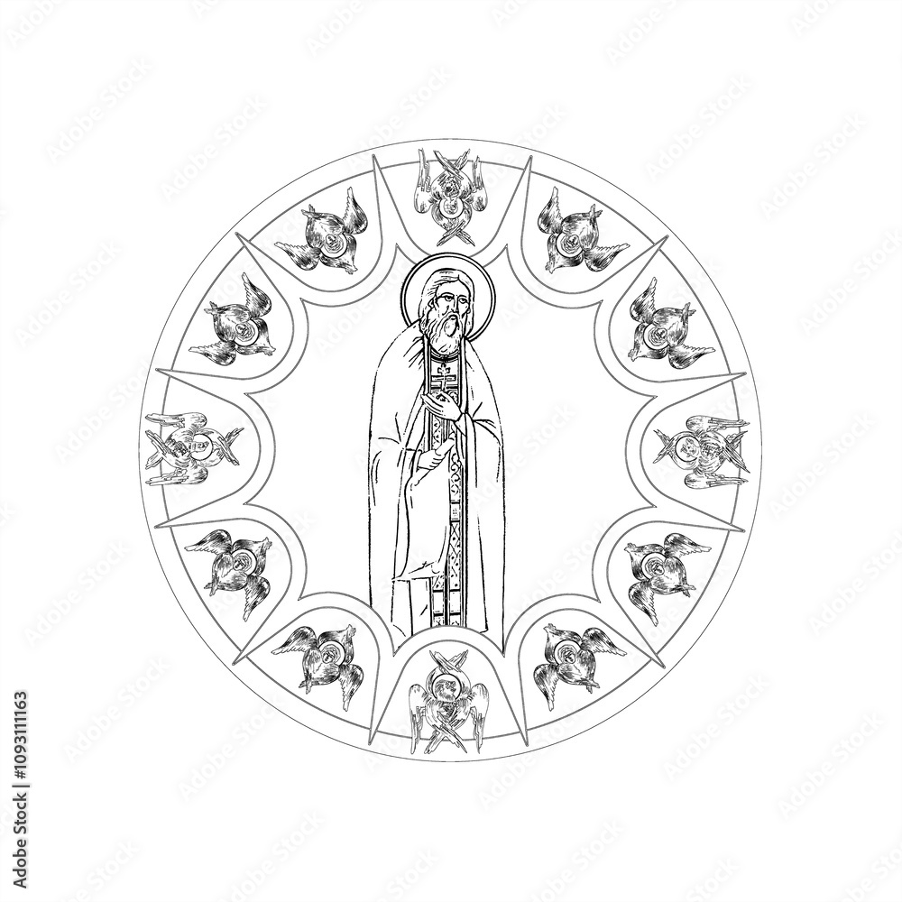 Seraphim of Sarov (name english) sky round dome with 4 apostles and ...