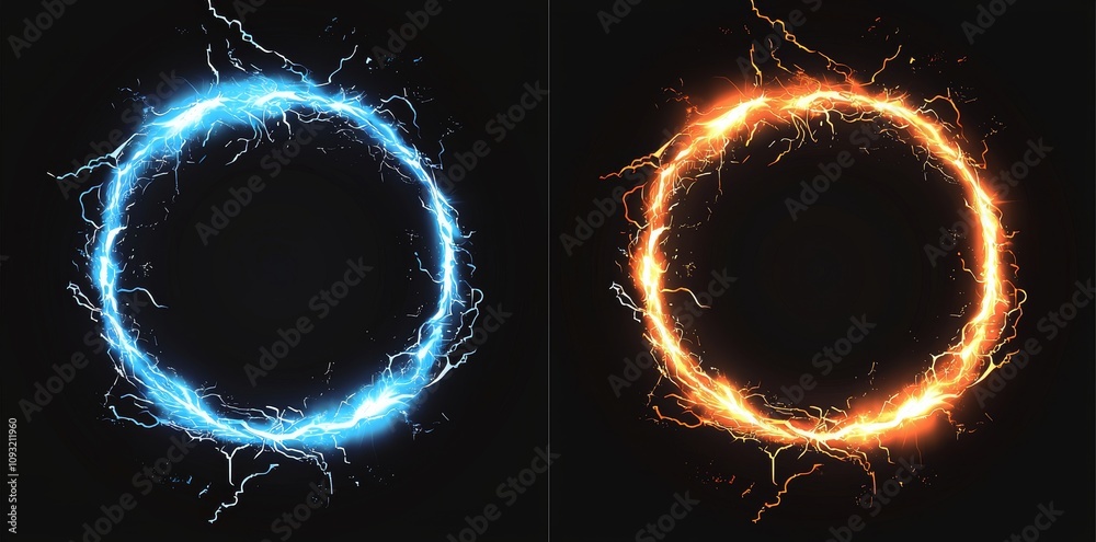 Fire flames with light plasma effect in ring graphic elements isolated ...