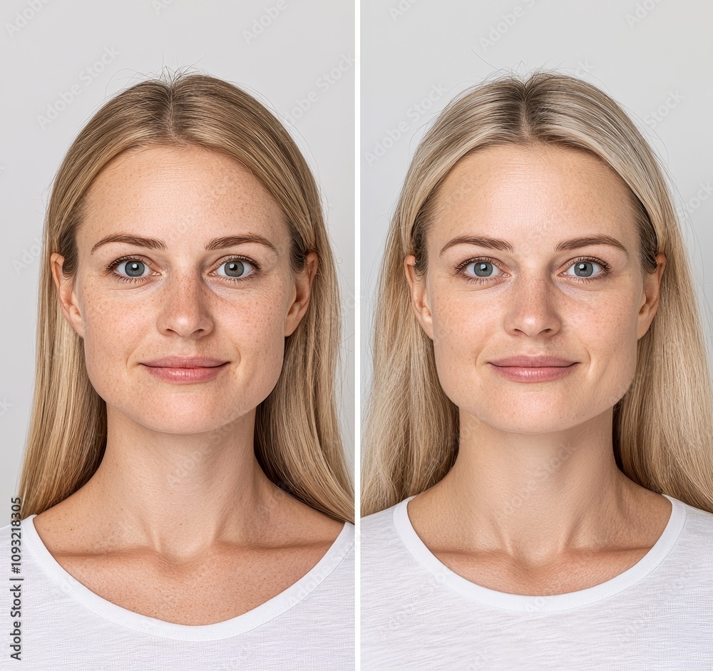 An example of a woman's face before and after a cosmetic surgery ...