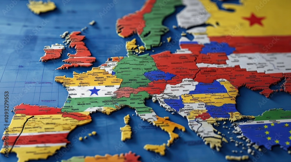 Stock-Foto „resolution digital map of Europe displaying the flags of ...