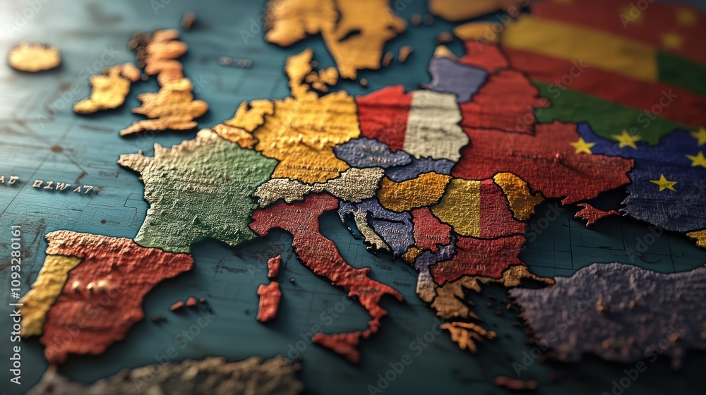 resolution digital map of Europe displaying the flags of all member ...
