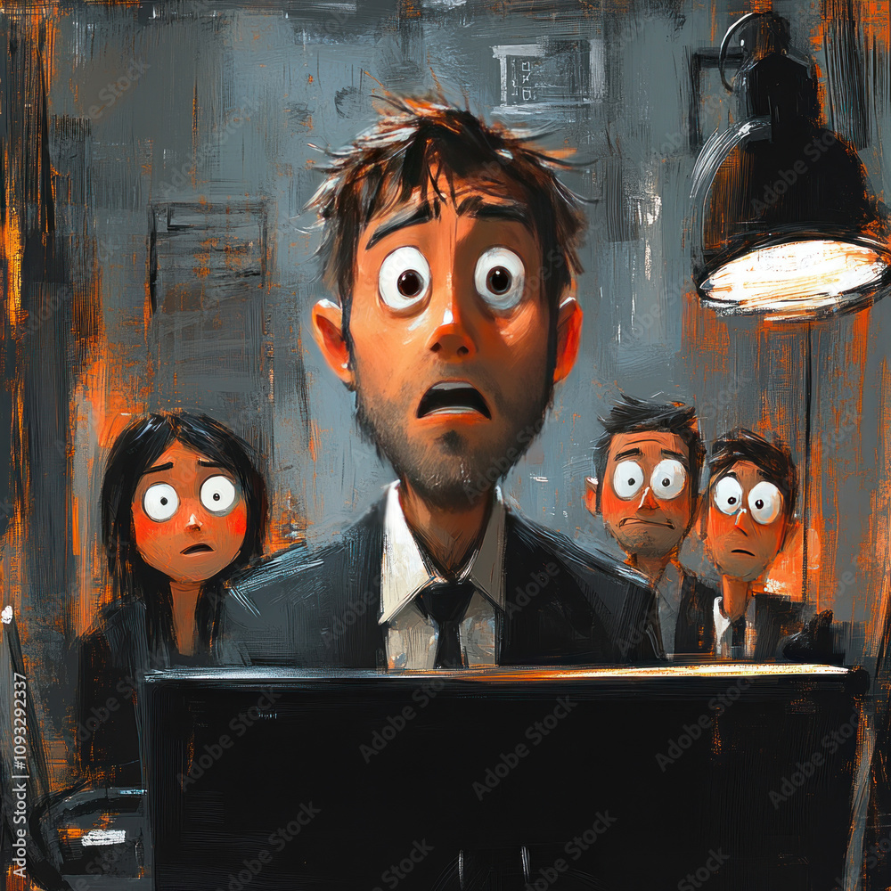 Cartoon style illustration showing surprised and stunned people dressed ...