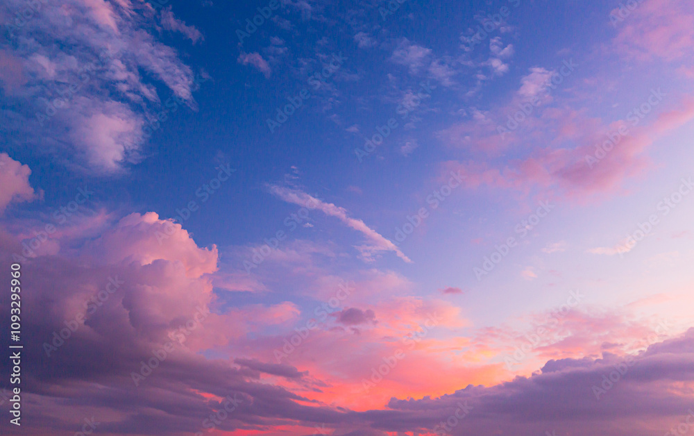 Pink sky and clouds background,Beach dawn, sunrise. Evening sky with ...