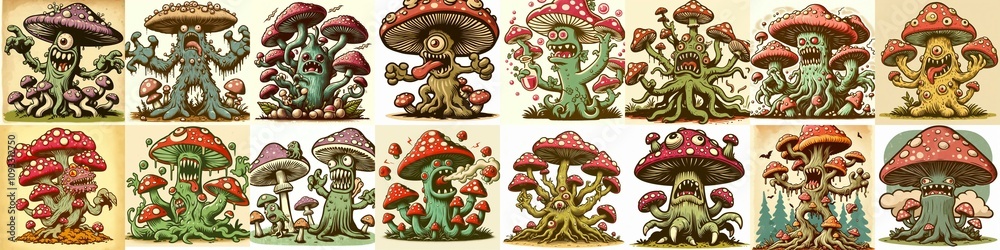 Cartoon monster fungus. AI generated illustration Stock Illustration ...