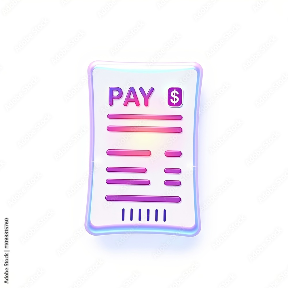 3D Cartoon Pay Stub Icon with Whimsical, Transparent Overlay for ...