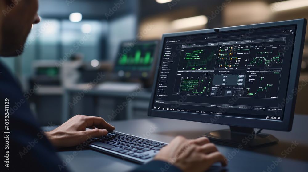 Engineer Operating SCADA System Workstation in Control Room Stock ...
