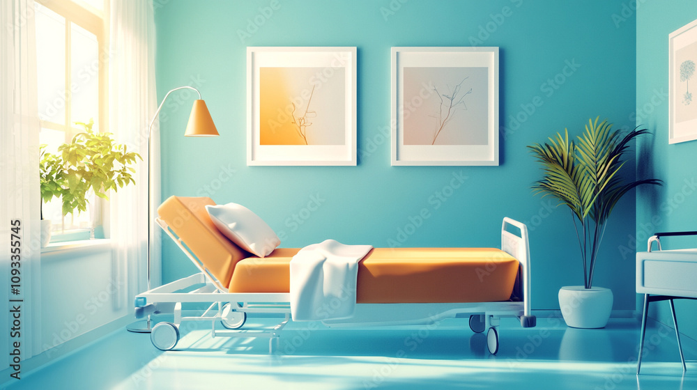 Hospital room with bed and medical instruments, Smart hospital room ...