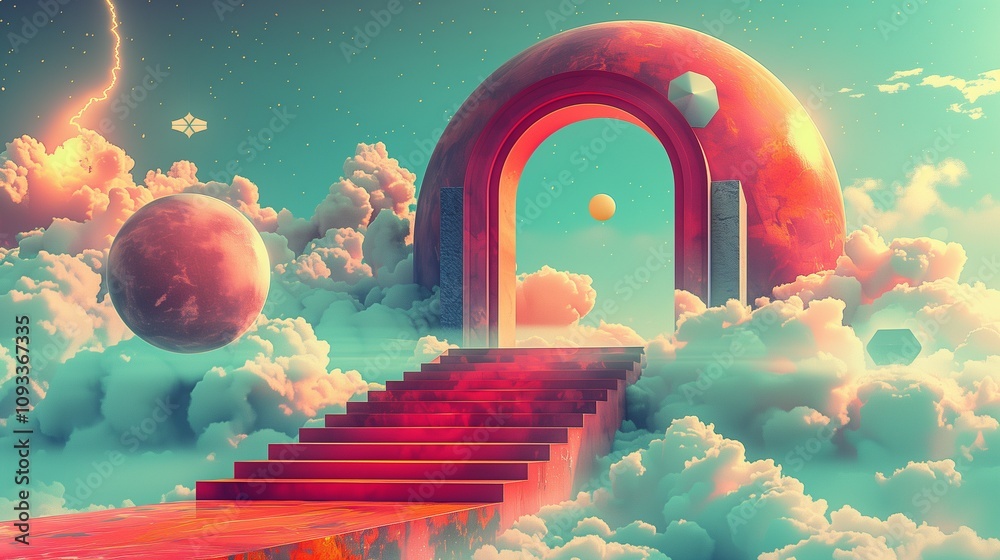 Abstract stairway in heaven illustration. Fantasy like pathway with ...