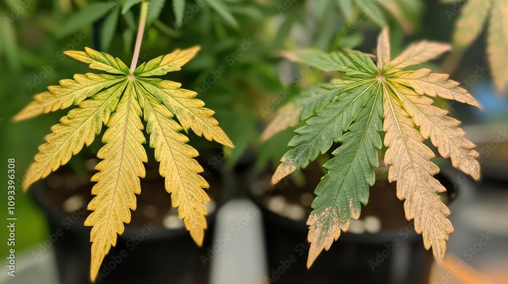 Yellowing Leaves in Cannabis Plants Indicating Nutrient Deficiencies and Imbalances with Green ...