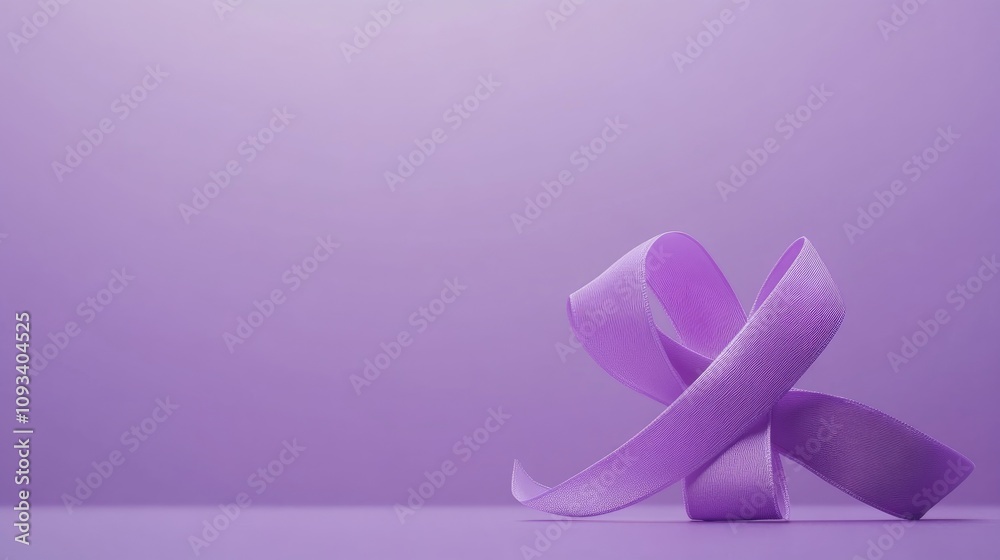 Purple awareness ribbon elegantly placed on a soft purple background ...