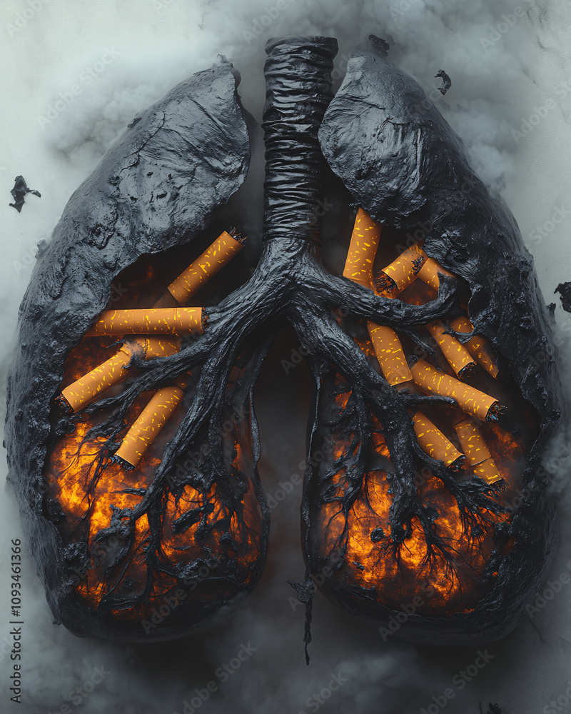 Hyper-Realistic Illustration of Human Lungs Made from Burning ...