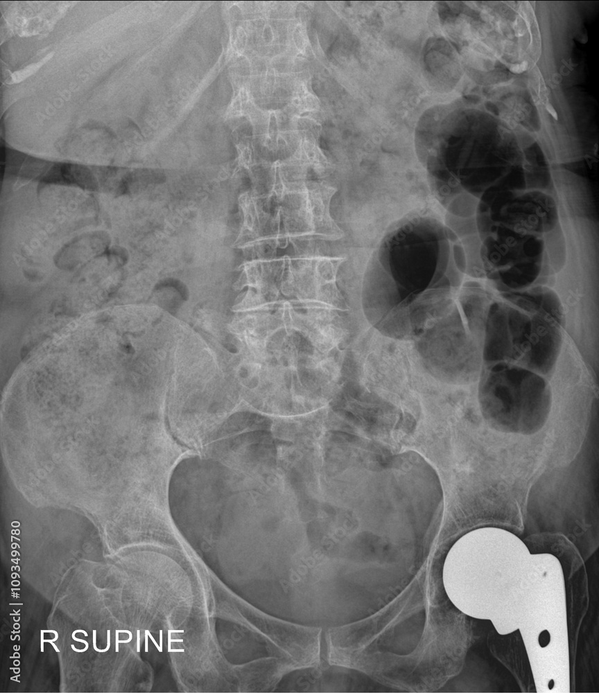 Radiographic Evidence of Intestinal Obstruction in Bowel Blockage Stock ...