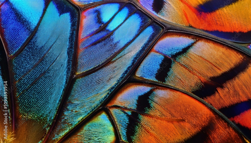 Close-Up of a Vibrant Butterfly Wing Showcasing Iridescent Scales ...
