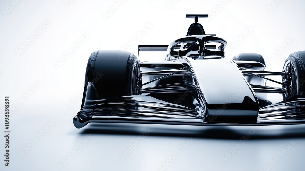 High-tech race car showcased in a sleek, metallic design, featuring ...