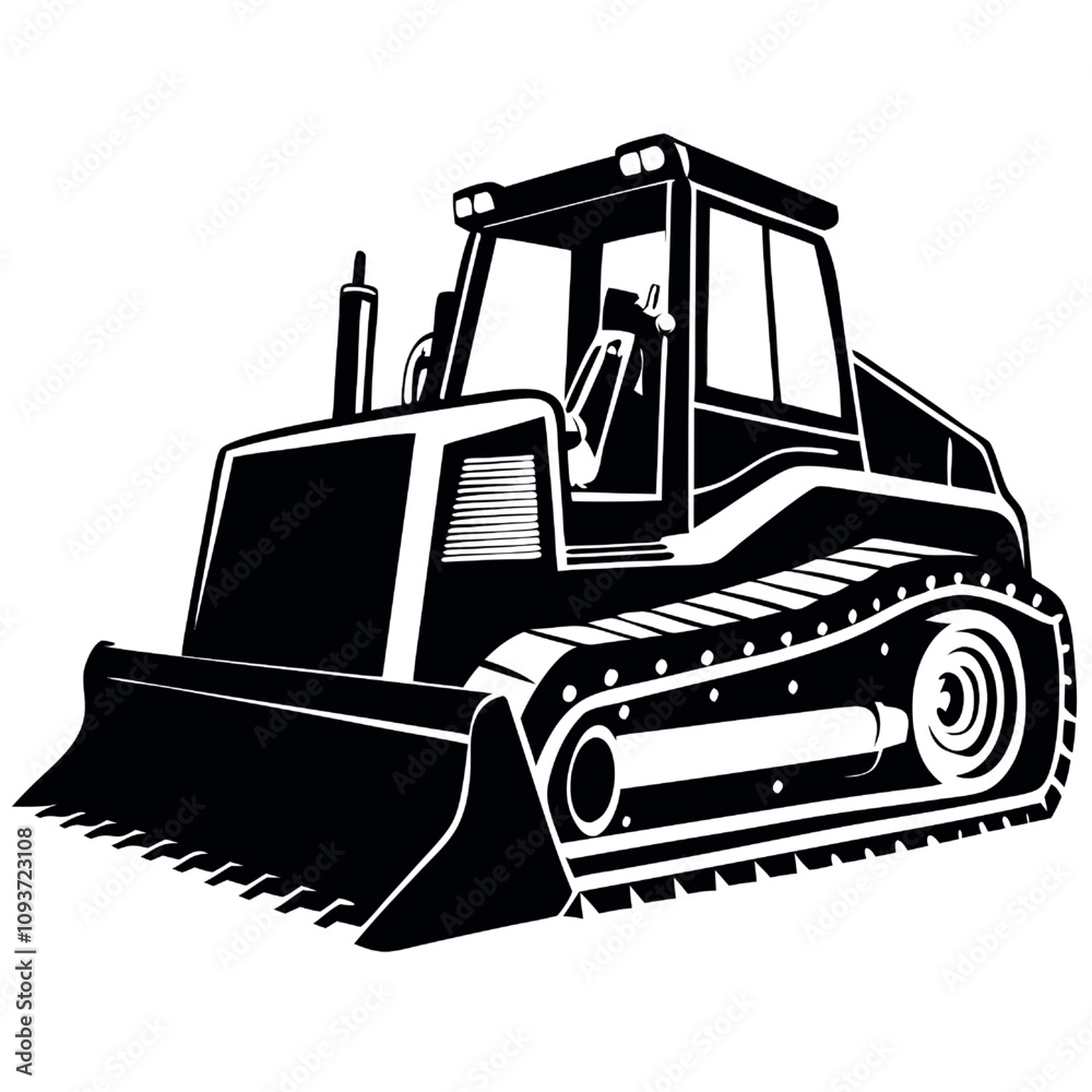 Powerful Bulldozer Vecor: A black and white vector illustration of a ...