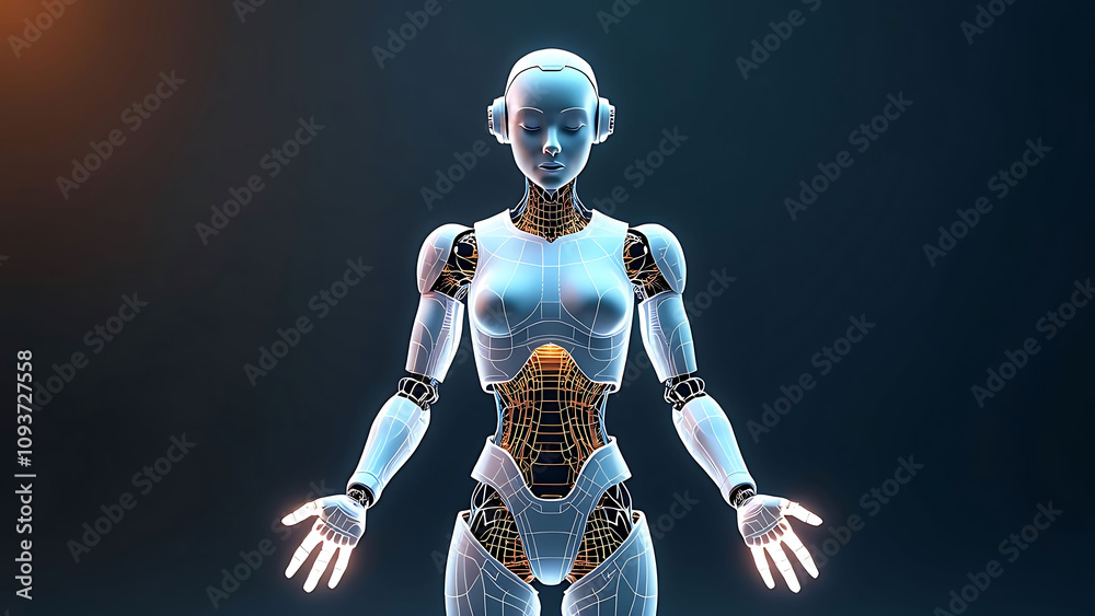 Ilustración de Stock AI Robot A low-poly wireframe of a humanoid AI ...