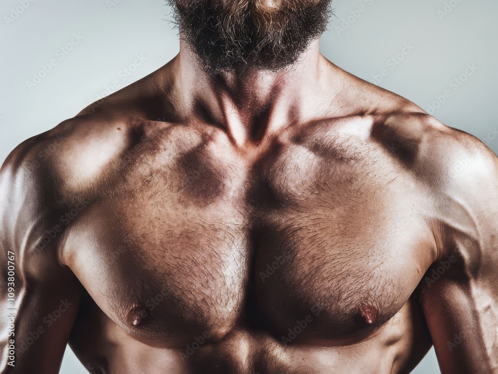 Muscular Male Torso with Defined Chest and Abs Under Dramatic Lighting ...
