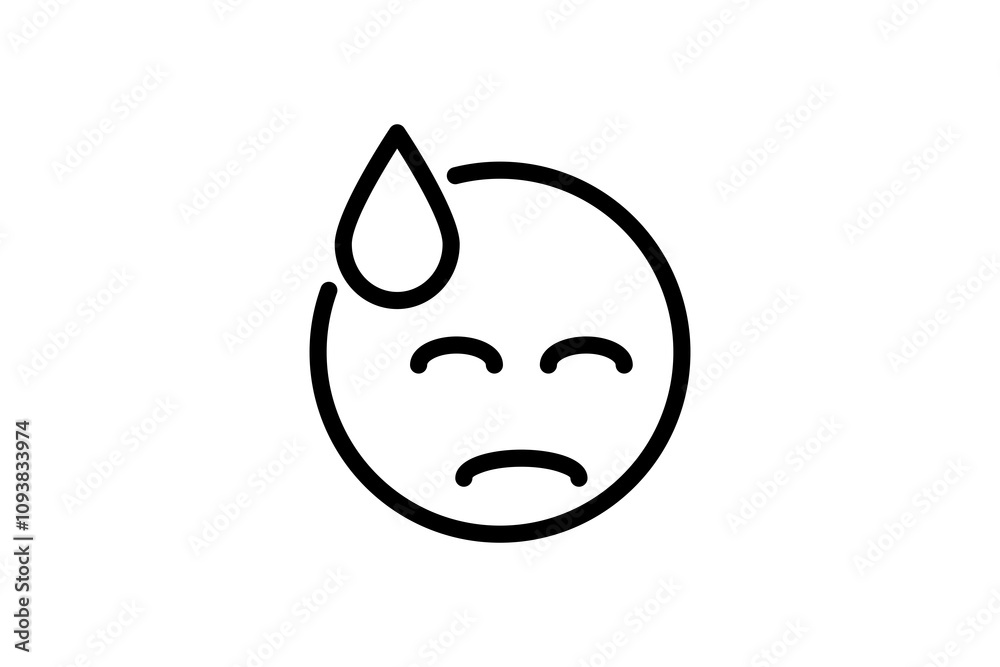 Sweat face emoji. Line art emoticon vector icon Stock Illustration ...