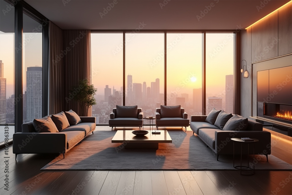 Zoom background a modern penthouse luxury living room with large ...