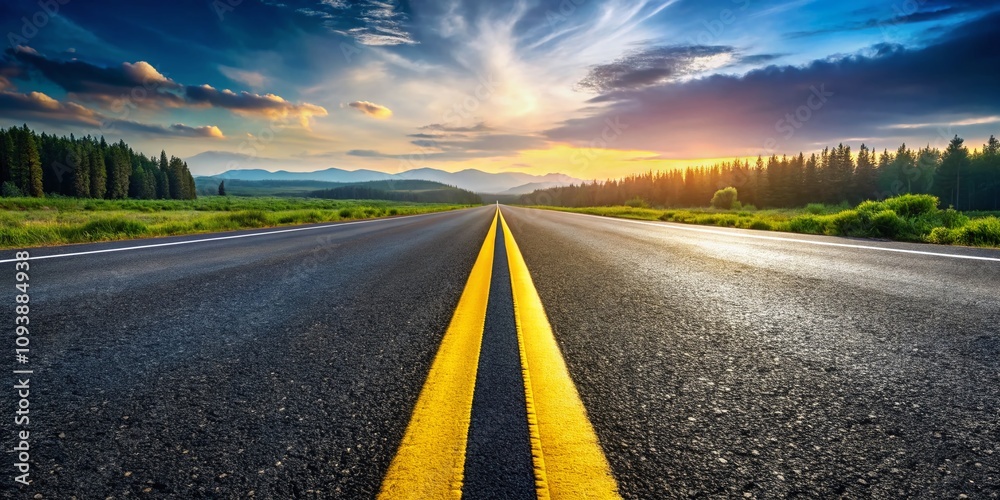 Expansive Asphalt Highway with White Markings and Yellow Center Lines ...