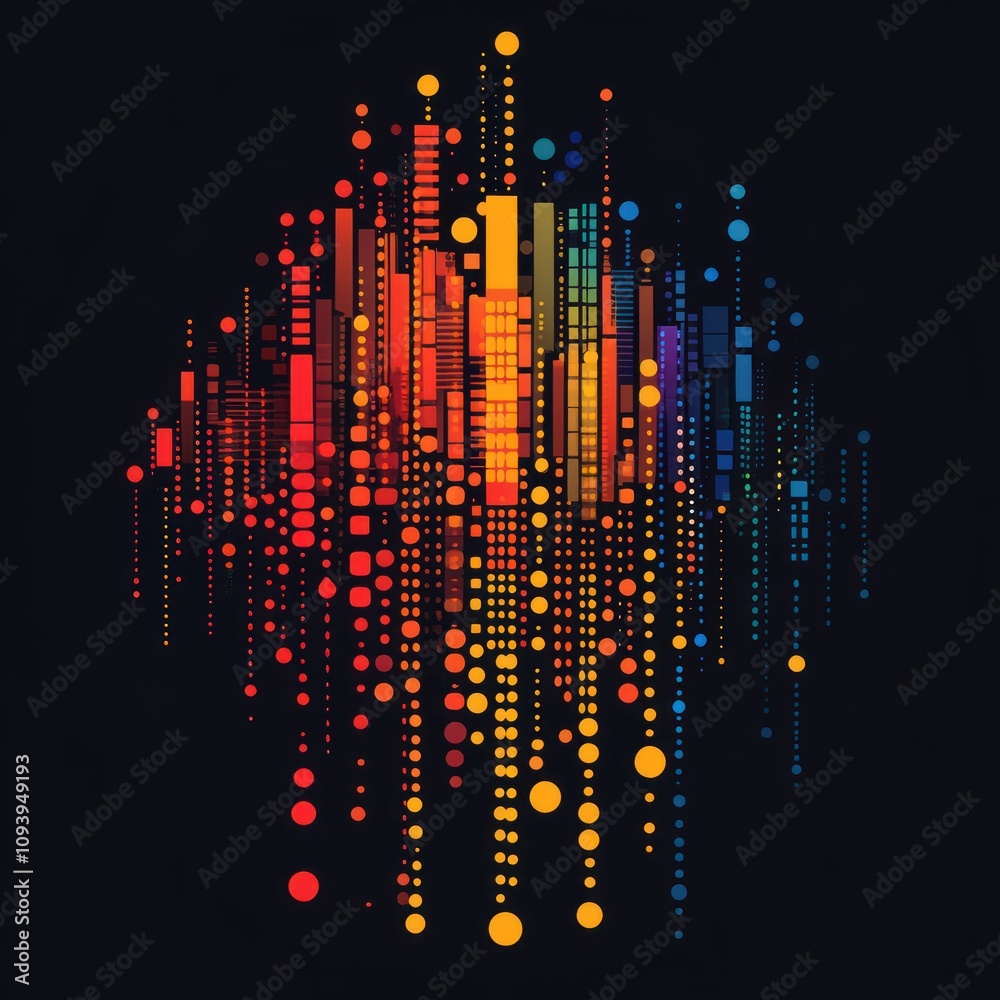 Abstract digital visualization resembling sound waves with vibrant ...