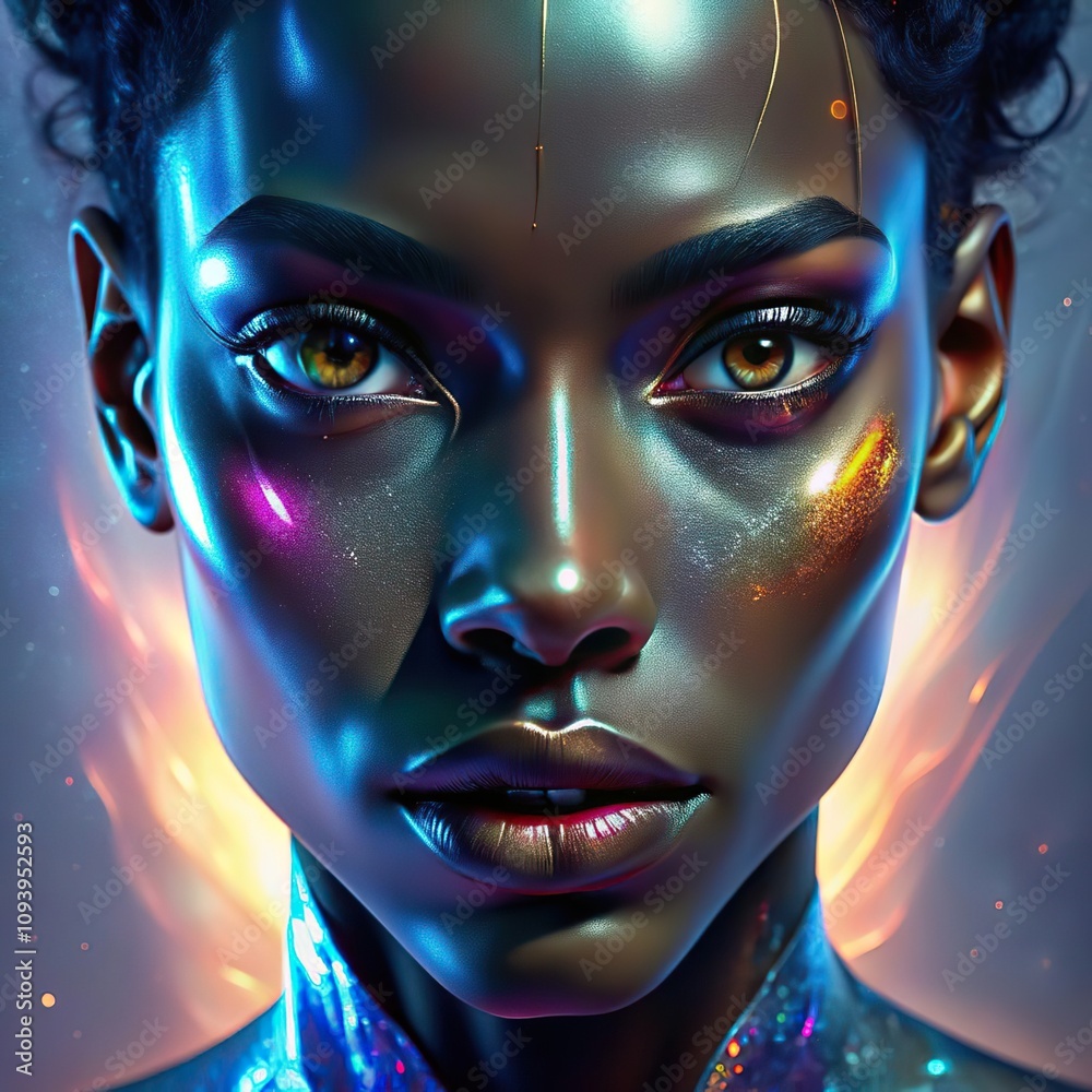 Neon red and pink Digital woman face for AI technology concept ...