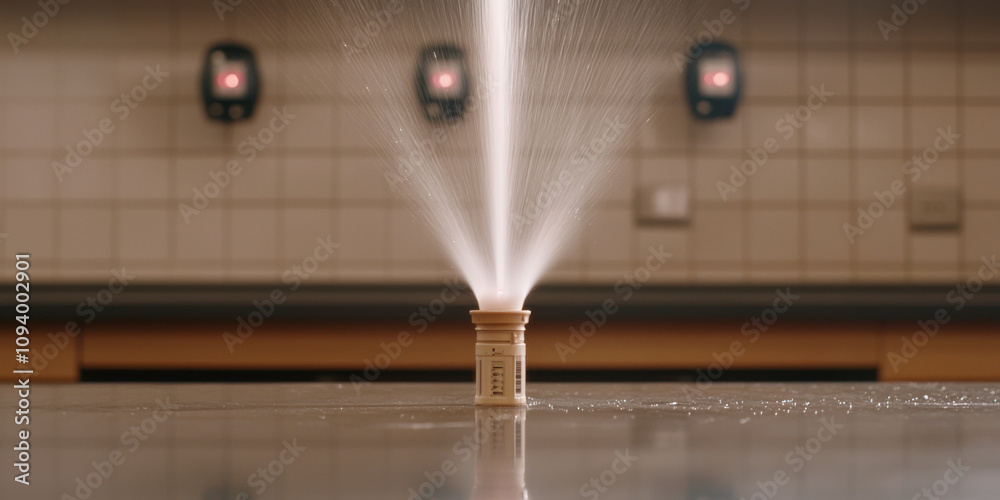 Fire alarm detection and response concept. Fire sprinkler activation ...