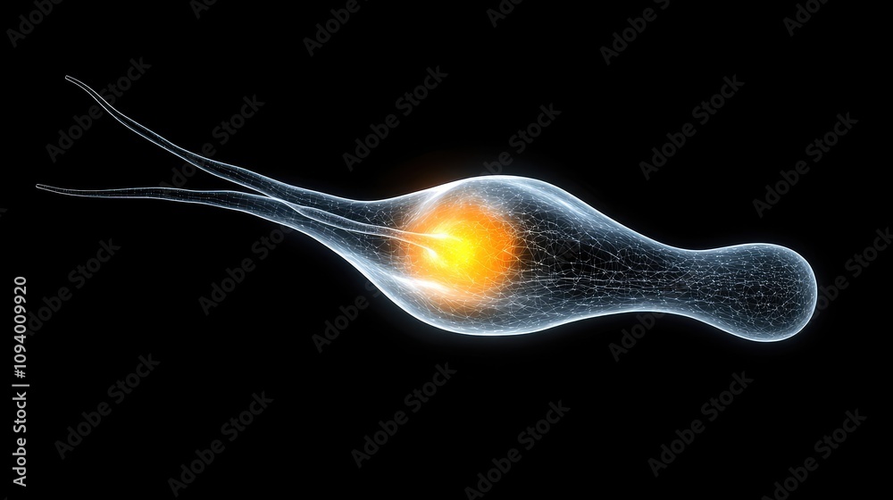 Microscopic View of a Single Celled Organism with a Glowing Nucleus ...