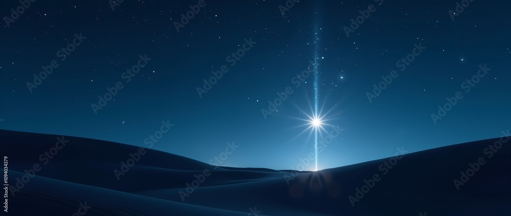 Bright shining Star of Bethlehem on dark blue starry night sky. Star of ...