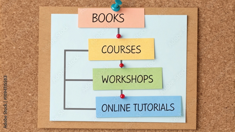 A mind map pinned to a corkboard outlining different skill development ... A mind map pinned to a corkboard outlining different skill development ...