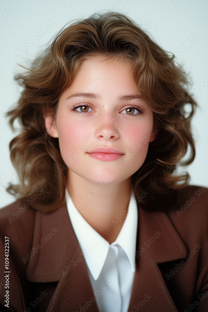 1980s and 1990s style Yearbook headshot of a pretty high school teenage ...