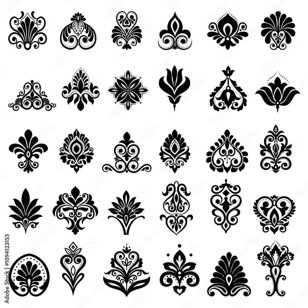 Set seamless damask patterns. Rich ornament, old Damascus style pattern ...