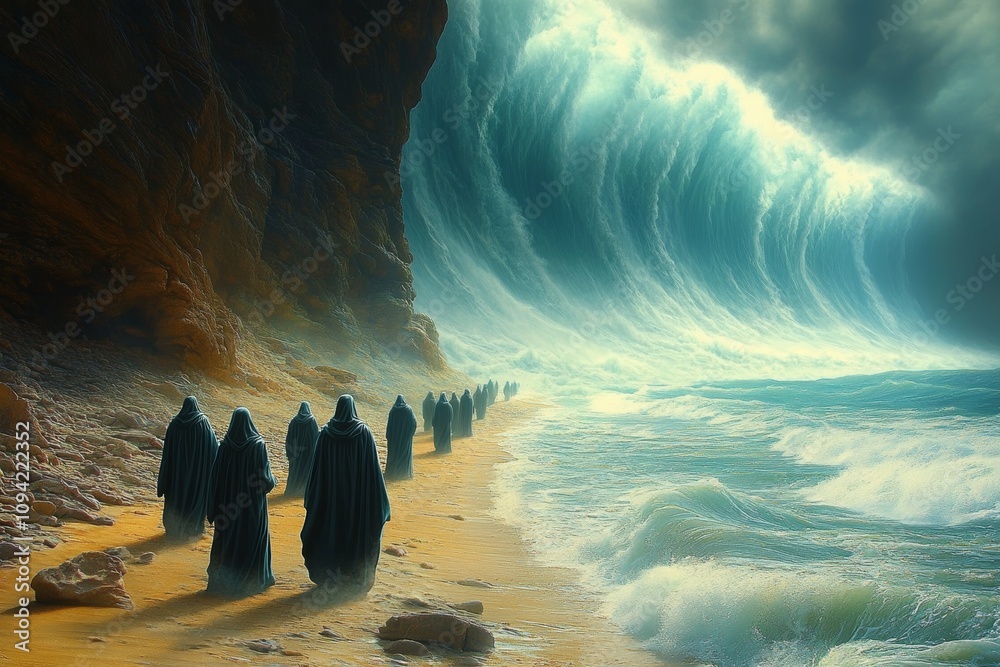 Moses Splits the Red Sea and Leads the Israelites to Escape from the ...