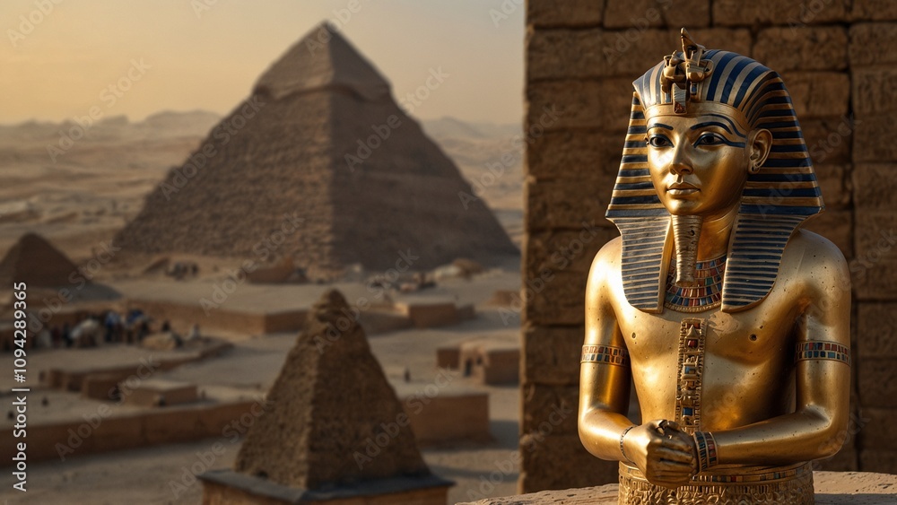 Statue of Tutankhamun: Tutankhamun holding his golden mask, with ...