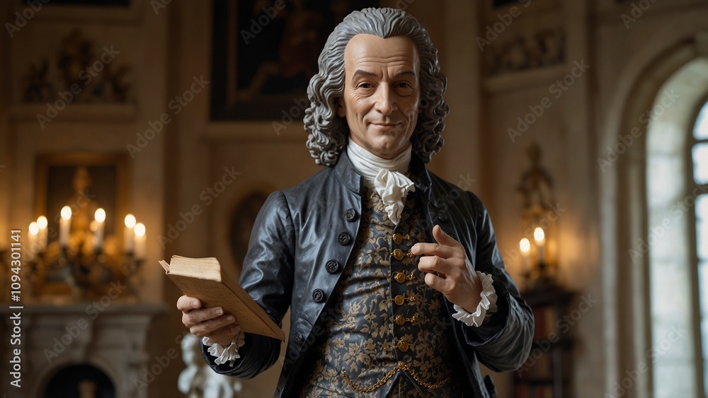 Statue of Voltaire: Voltaire dressed in 18th-century French noble ...