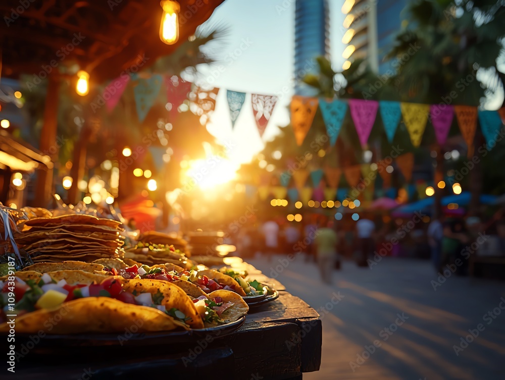 Sunset feast vibrant mexican street food stall serving tacos al fresco ...