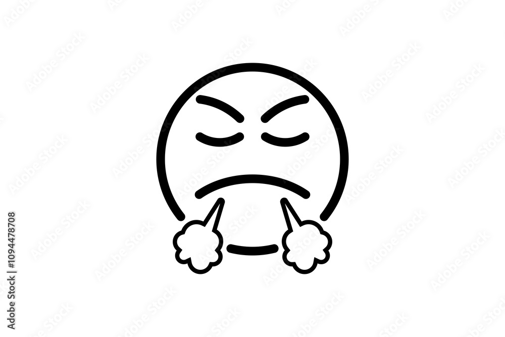 Triumph face emoji. Face with steam from nose. Line art emoticon vector ...