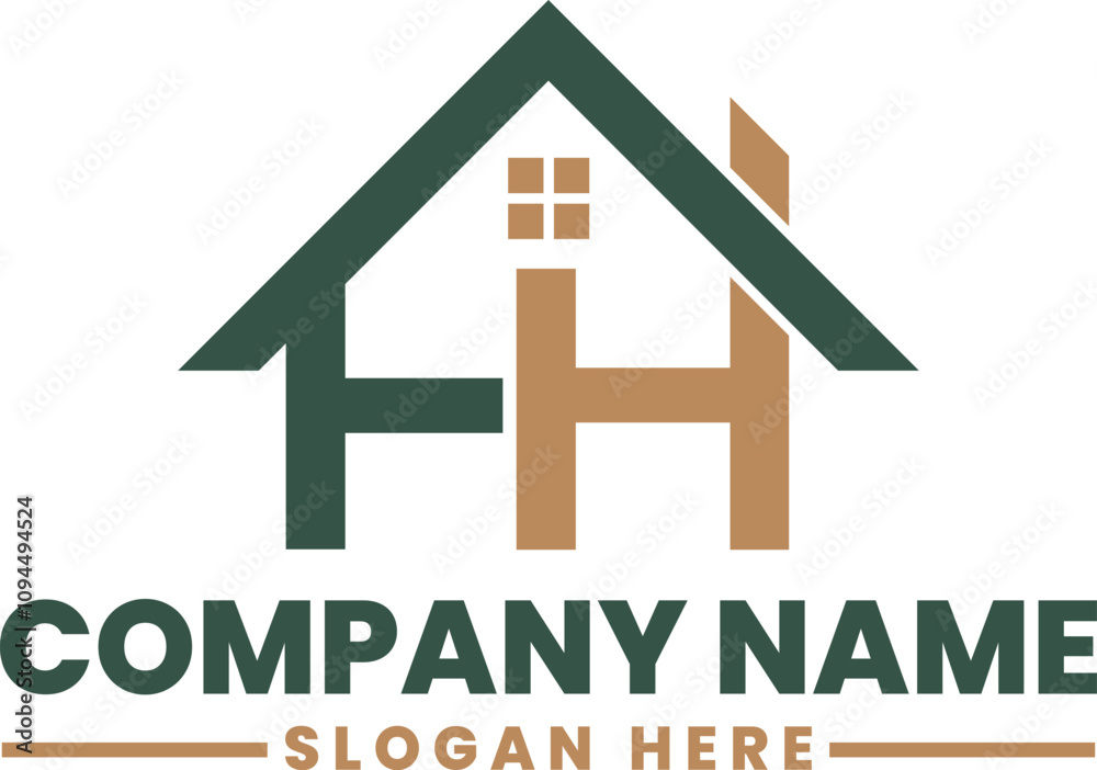 FH letter roof shape logo green, initial logo AB with house icon ...