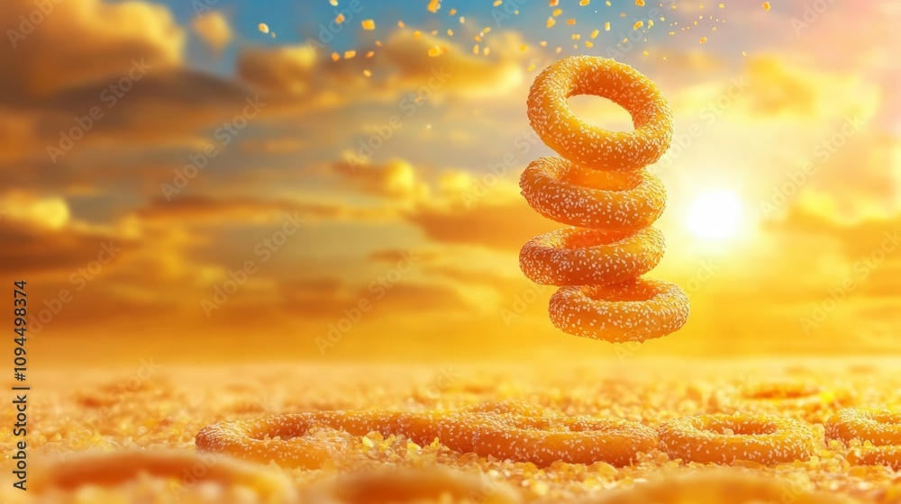 Golden wheat field embraces dna strand, fusion of nature, science and ...