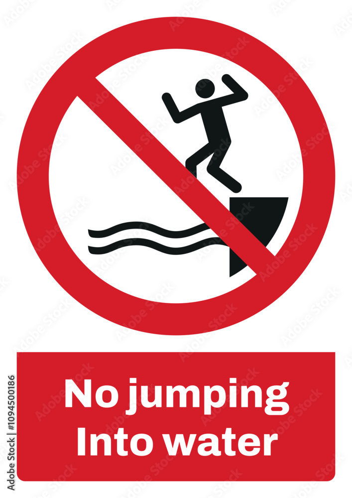 ISO prohibition safety signs sentence case text_no jumping into water ...