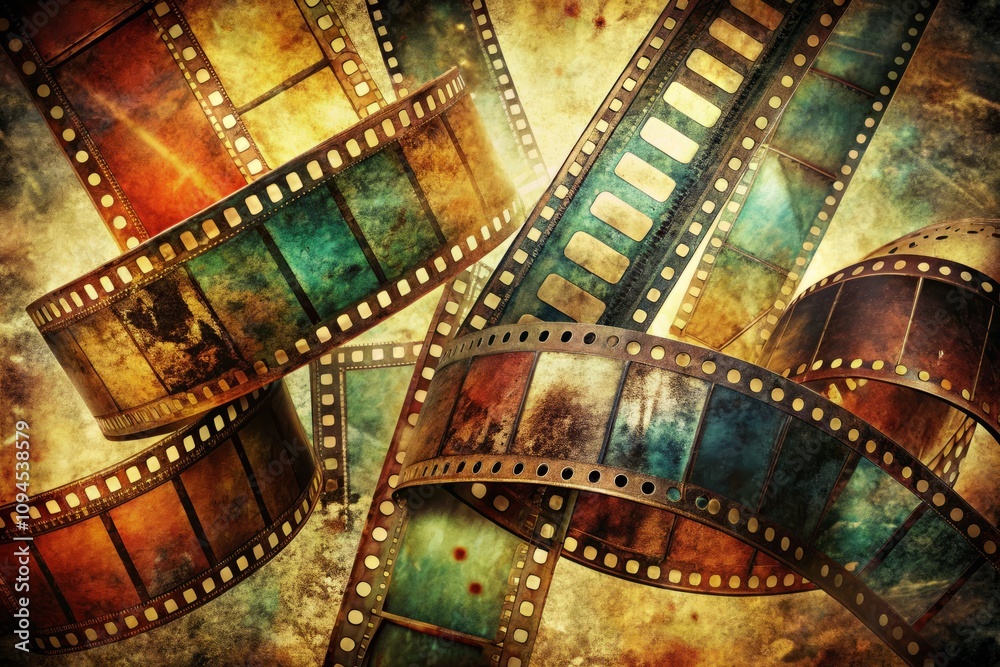 Grunge Film Strips Collection Featuring Vintage Cinema Aesthetic in ...