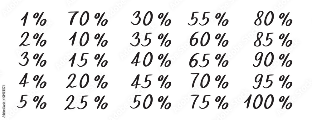 Hand drawn percentile numbers. Doodle drawing line percentile numbers ...