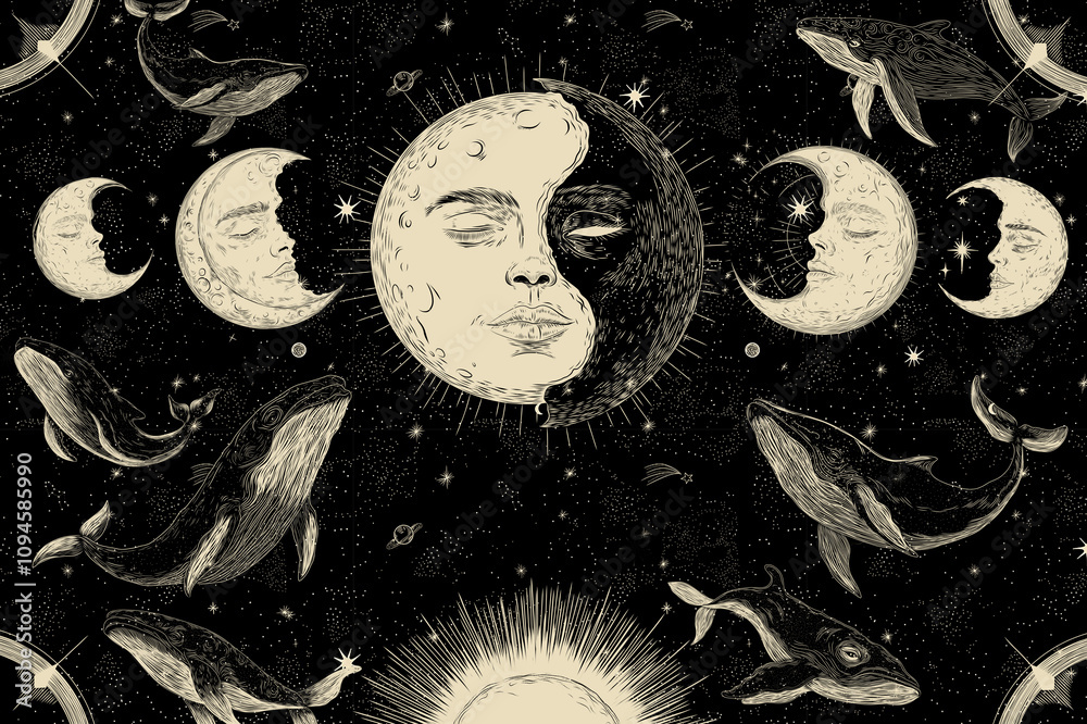 Vector illustration set of moon phases. Different stages of moonlight ...