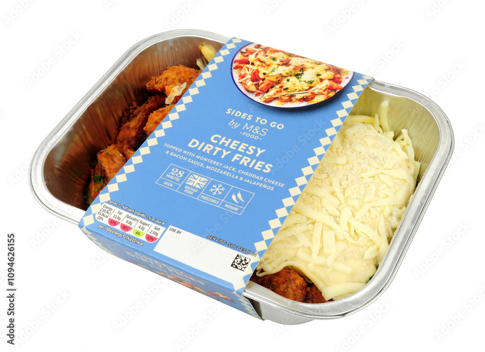 M and S food sides to go cheesy dirty fries, fried battered skin on ...