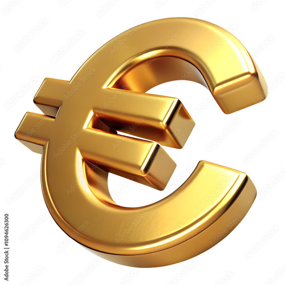 golden euro sign 3d render icon in cartoon plastic style minimal ...