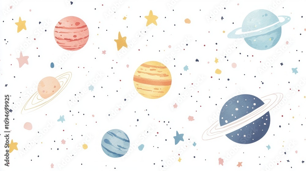 Illustration of the solar system with each planet labeled, white ...