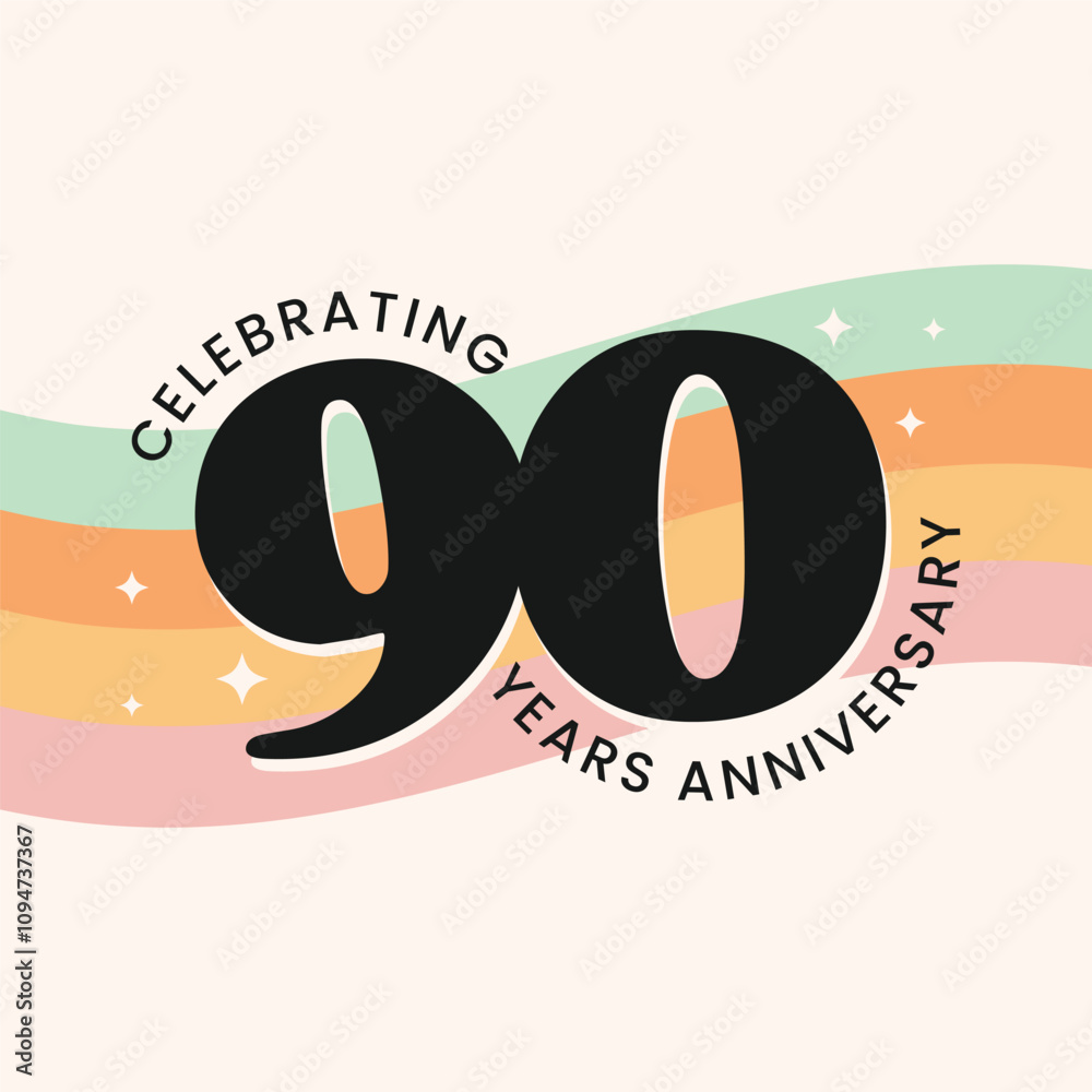 90 years anniversary greeting card with cute lettering and background ...