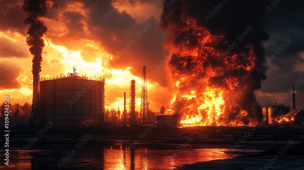 Dramatic scene of a chemical spill caused by a missile attack on an ...