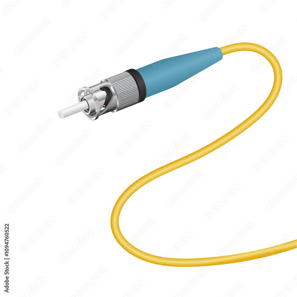 Realistic fiber optic cable with ST UPC connector on white background ...